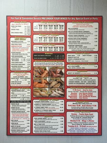 Menu at Wings-N-Things 290 restaurant, Houston, Northwest Fwy
