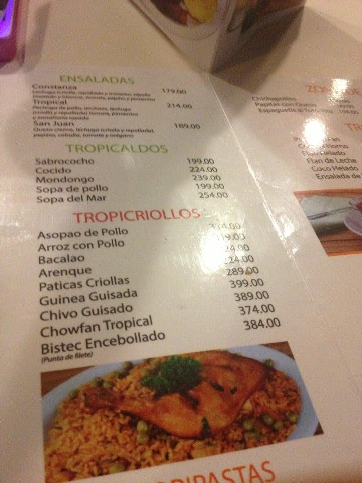 Menu at Adrian Tropical restaurant, Santo Domingo, next to L´Oscar