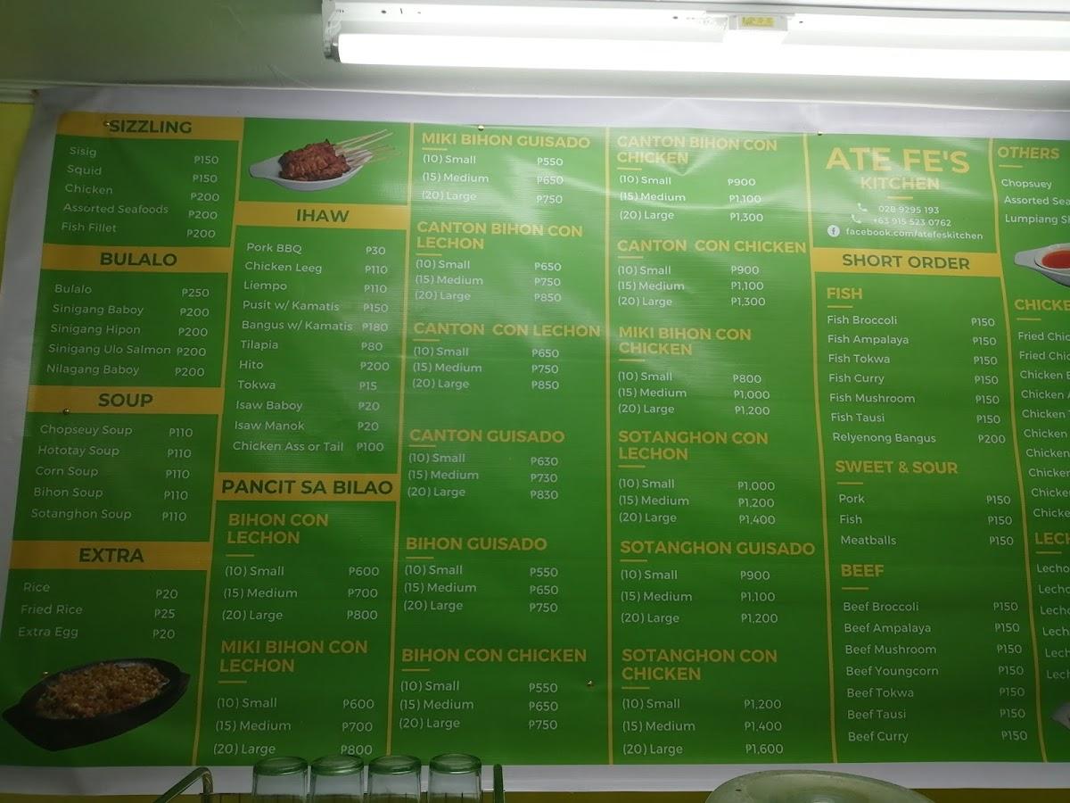 Menu at Ate Fe's Kitchen restaurant, Quezon City