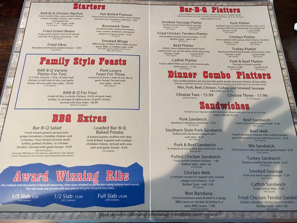 Menu at Bandana's Bar-B-Q Cedar Rapids IA, Cedar Rapids