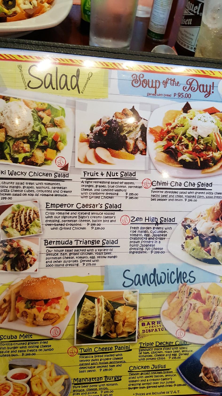 Menu at Bigby's Cafe, Cebu City, ayala center cebu
