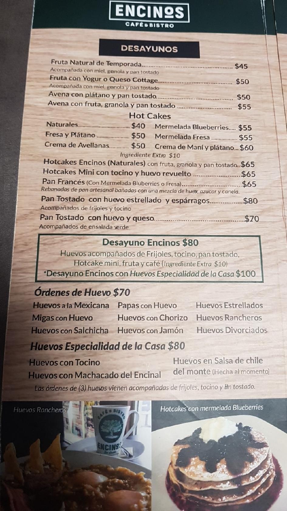 Carta de Encinos Café&Bistro, Ciudad Río Bravo