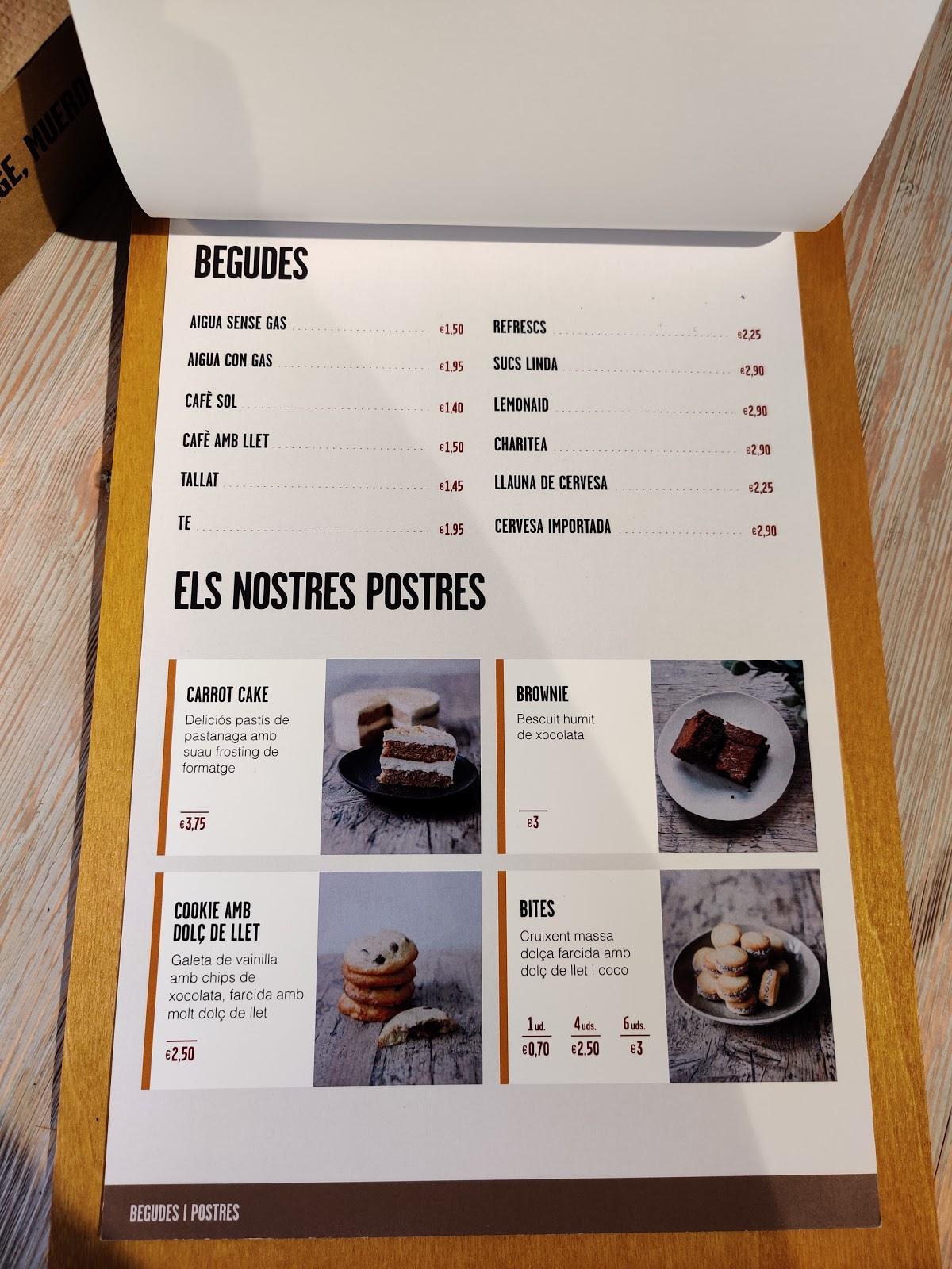 Menu at Las Muns restaurant, Barcelona