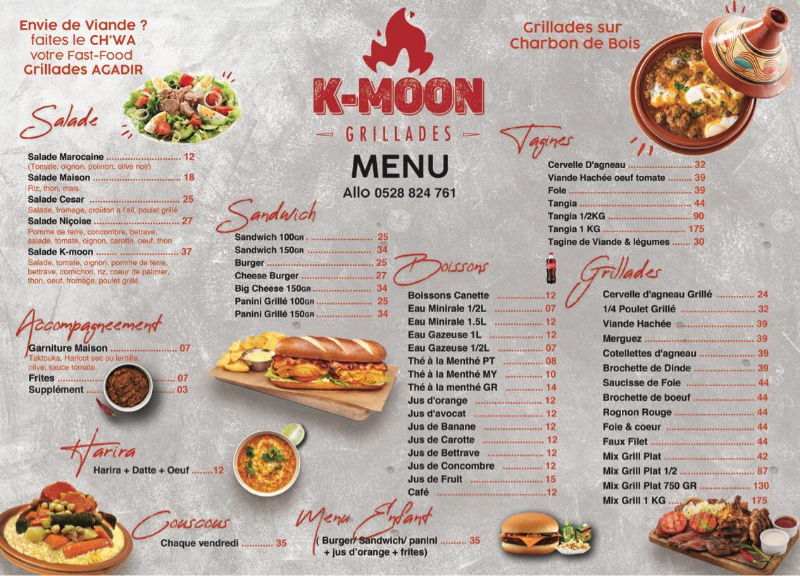 Menu au Restaurant K-moon, Agadir