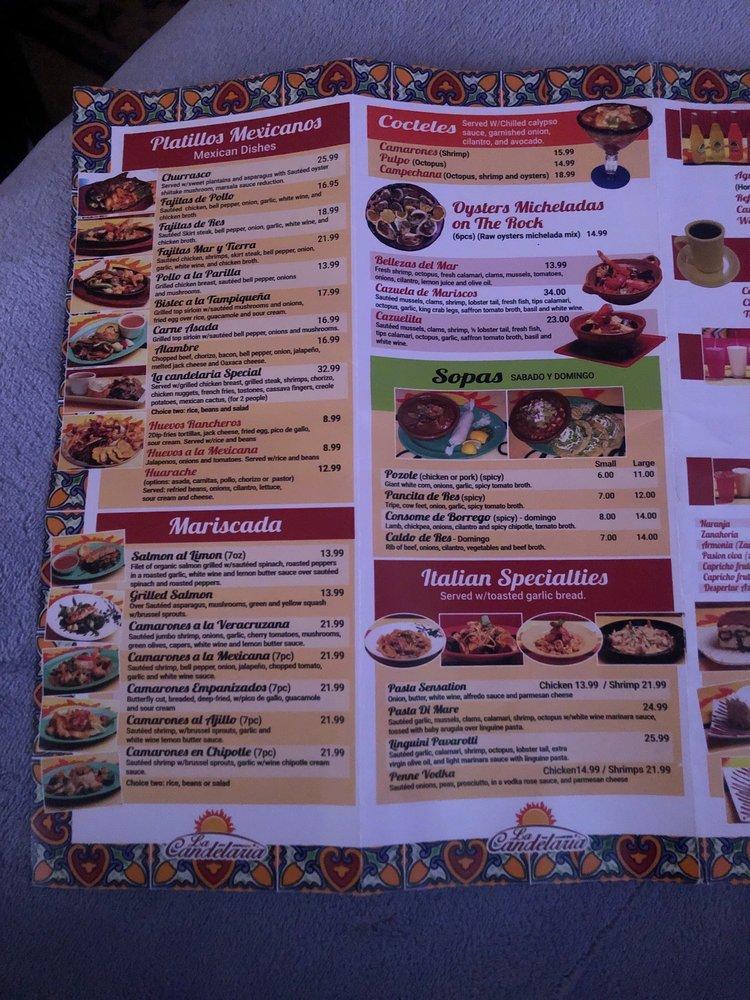 Menu at La Candelaria restaurant, Bergenfield