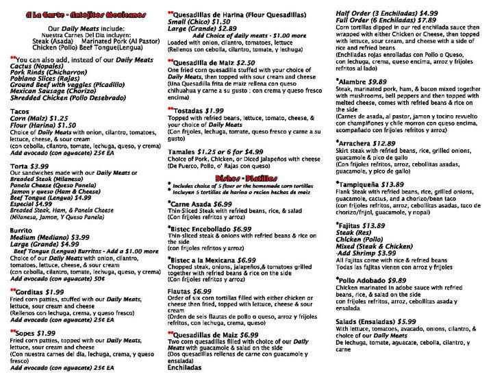 Menu at La Perla Produce Inc restaurant, Benton Harbor