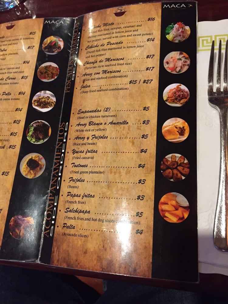 Menu at MACA Peruvian Restaurant, New York City