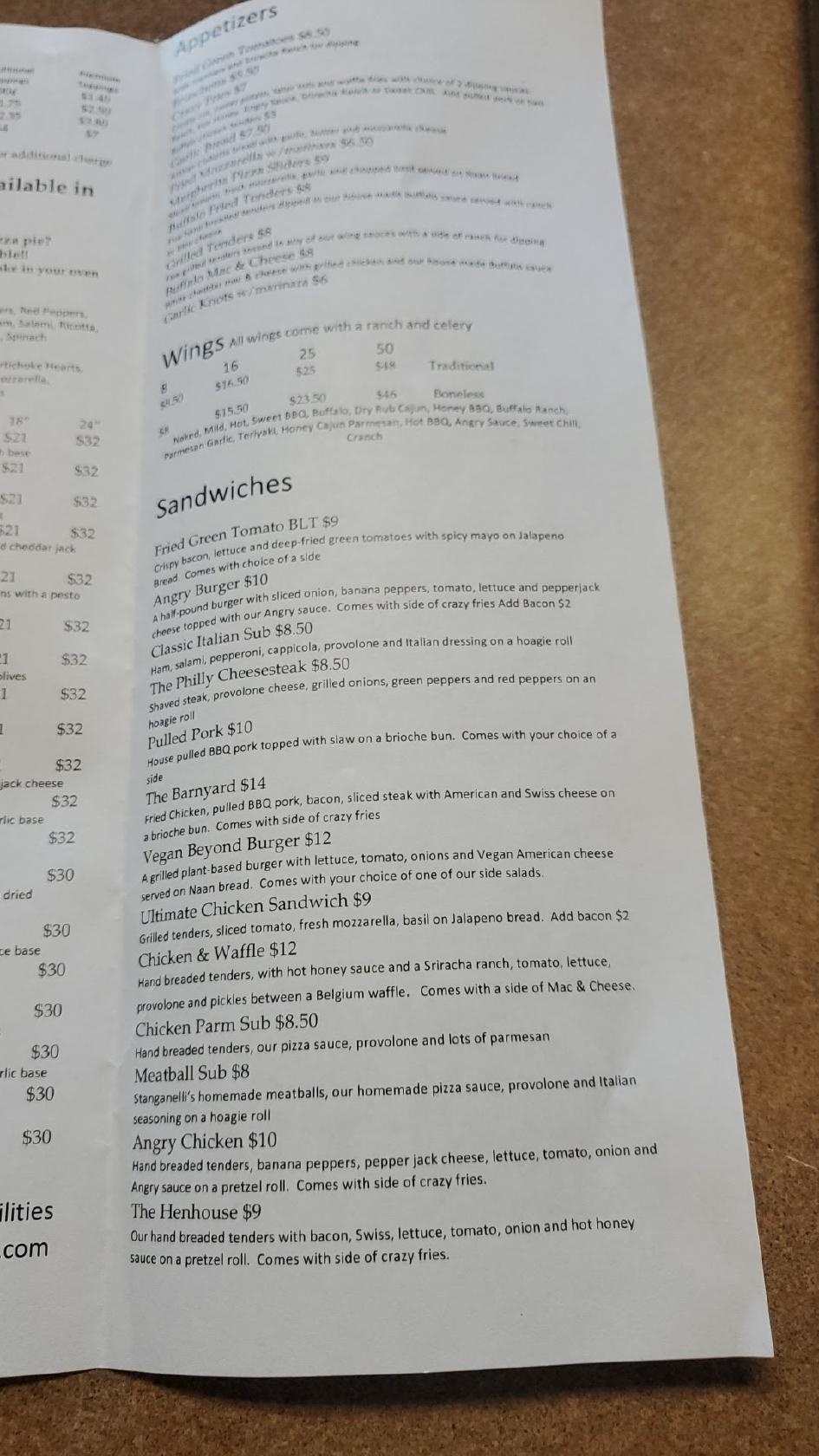 Menu at Sticks & Bricks Wood Fired Pizza pizzeria, Erie, E Grandview Blvd