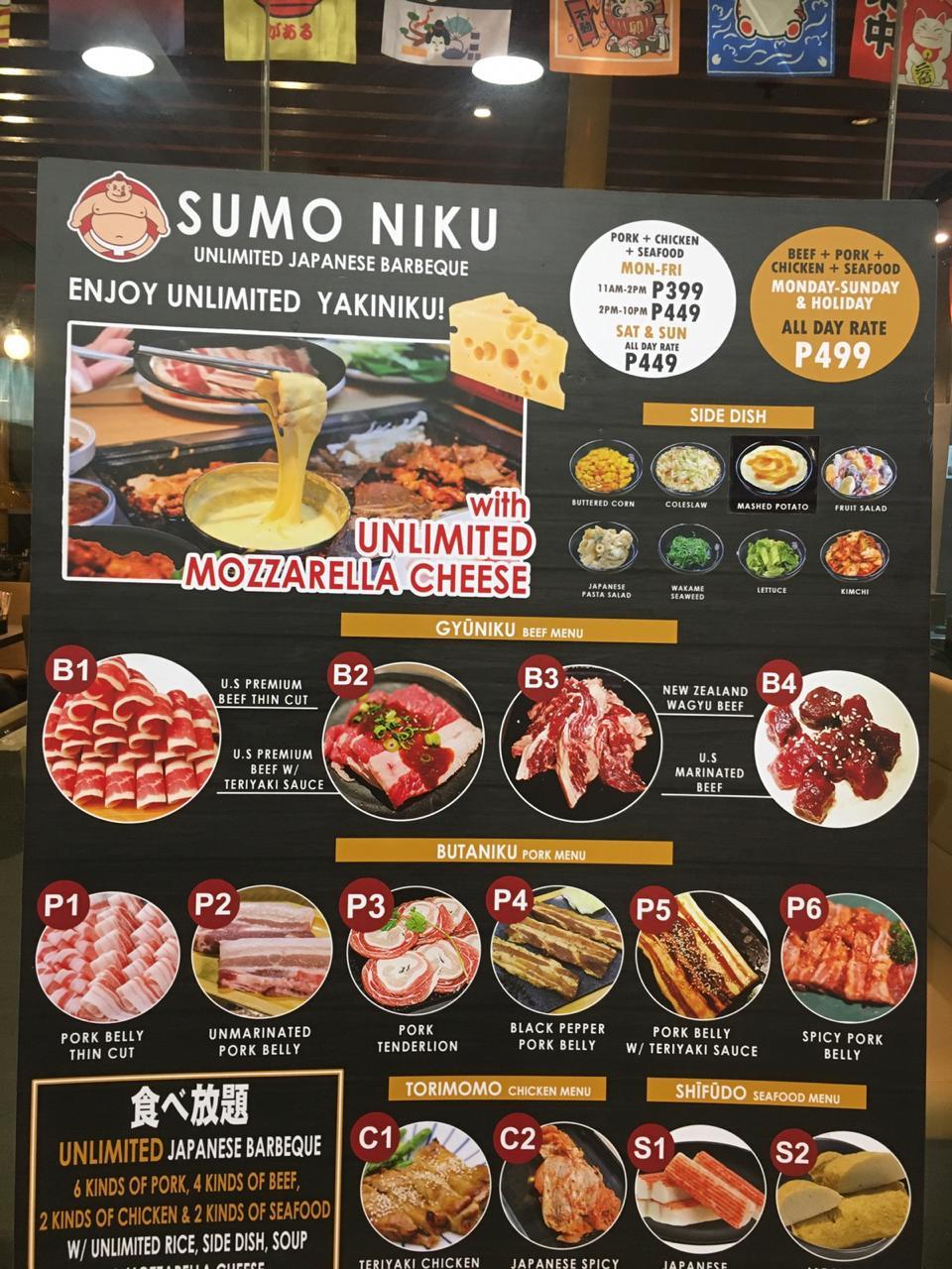 Carta del restaurante Sumo Niku, Makati