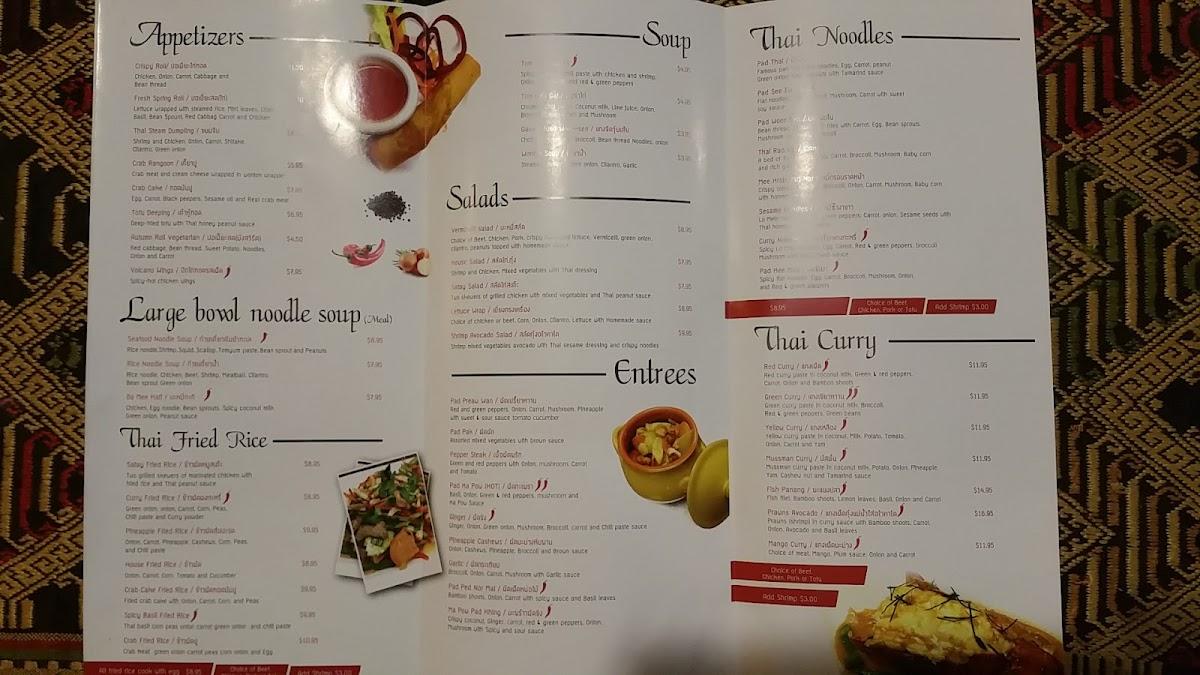 Menu at Thai Jasmine restaurant, Lima