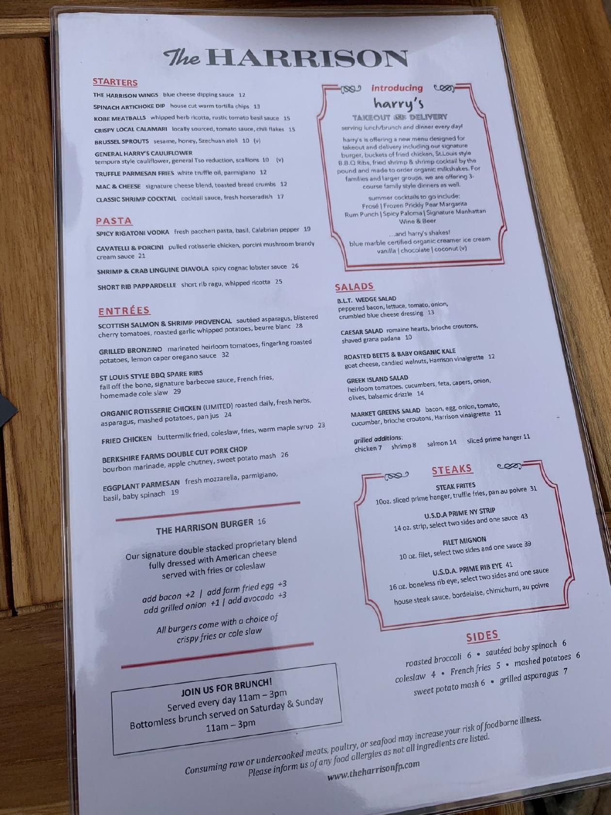 Carta del pub y bar The Harrison, Floral Park