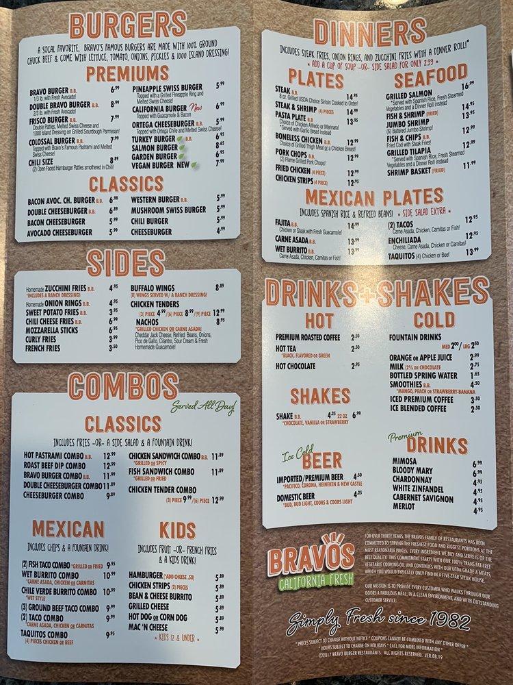 Menu at Bravos California Fresh restaurant, Mission Viejo