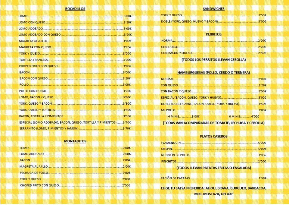 Menu at Burger Choni Molina & Mari restaurant, Nueva Carteya