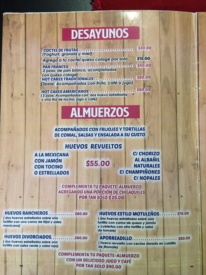 Menu at El Comalito restaurant, Morelia, Av Francisco I. Madero Pte 533