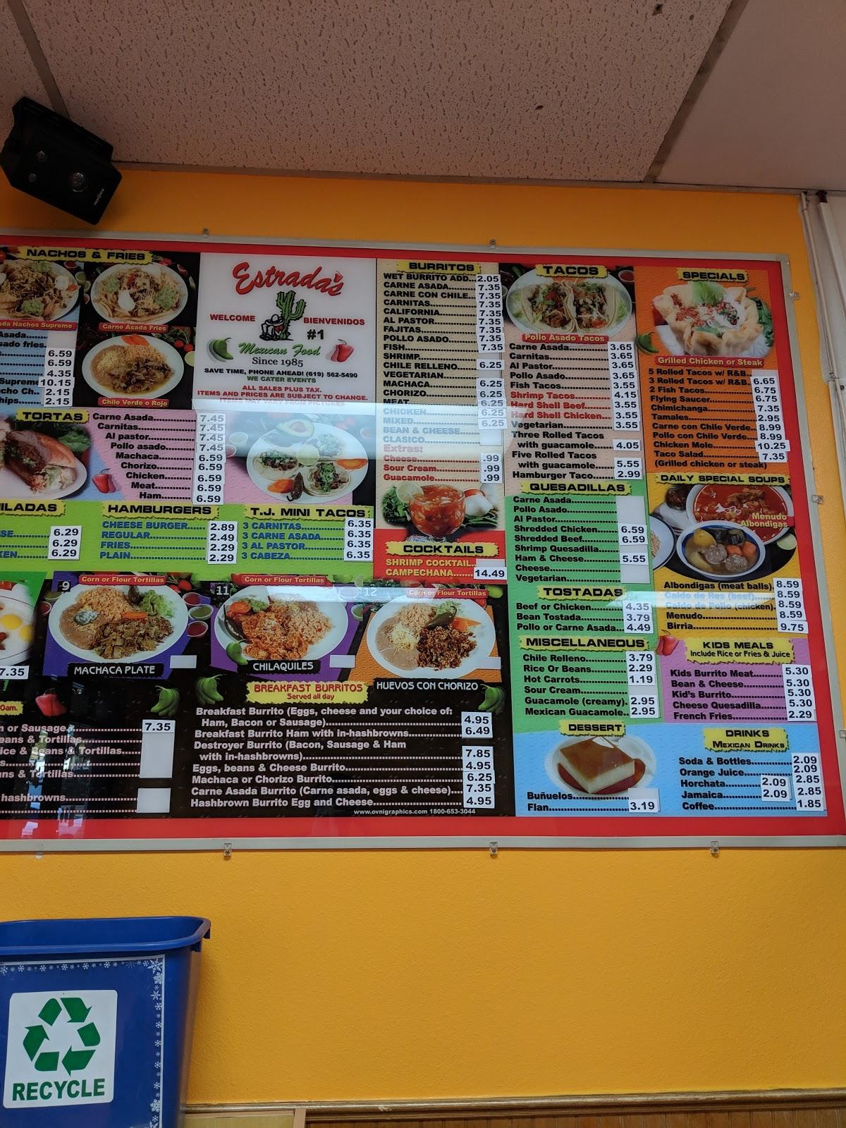 Menu at Estrada's Mexican Food restaurant, Santee, Magnolia Ave #107