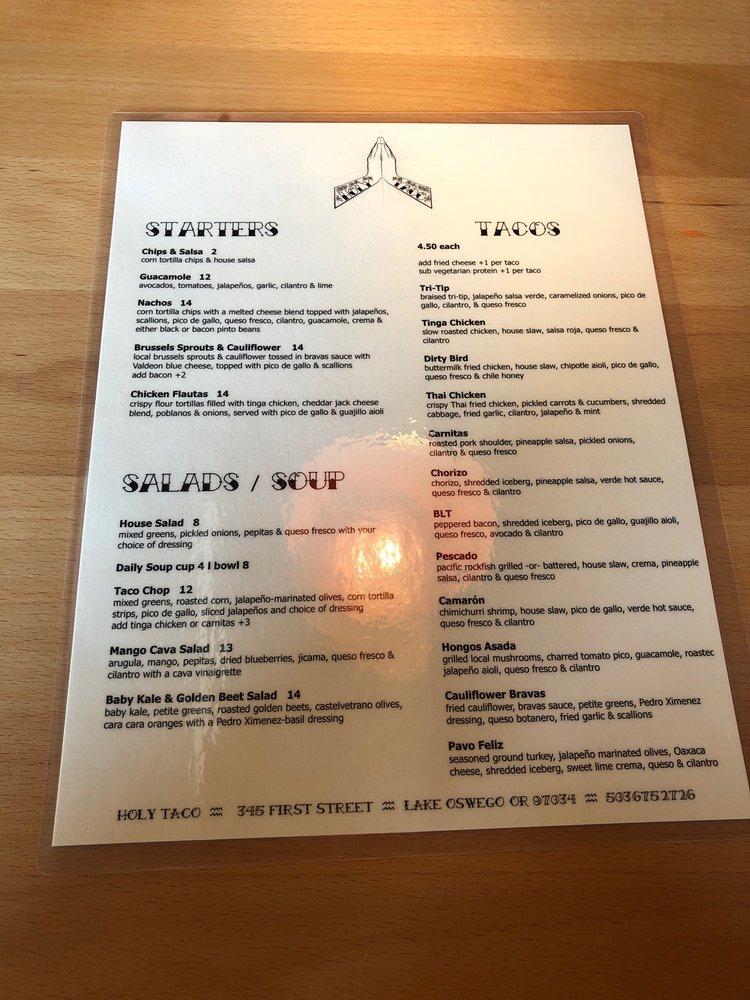 Menu at Holy Taco pub & bar, Lake Oswego