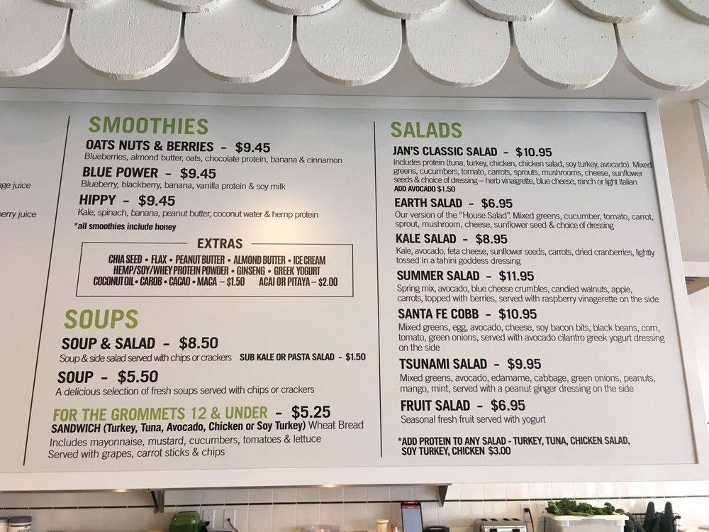 Menu at Jan's Health Bar - Laguna Beach, Laguna Beach
