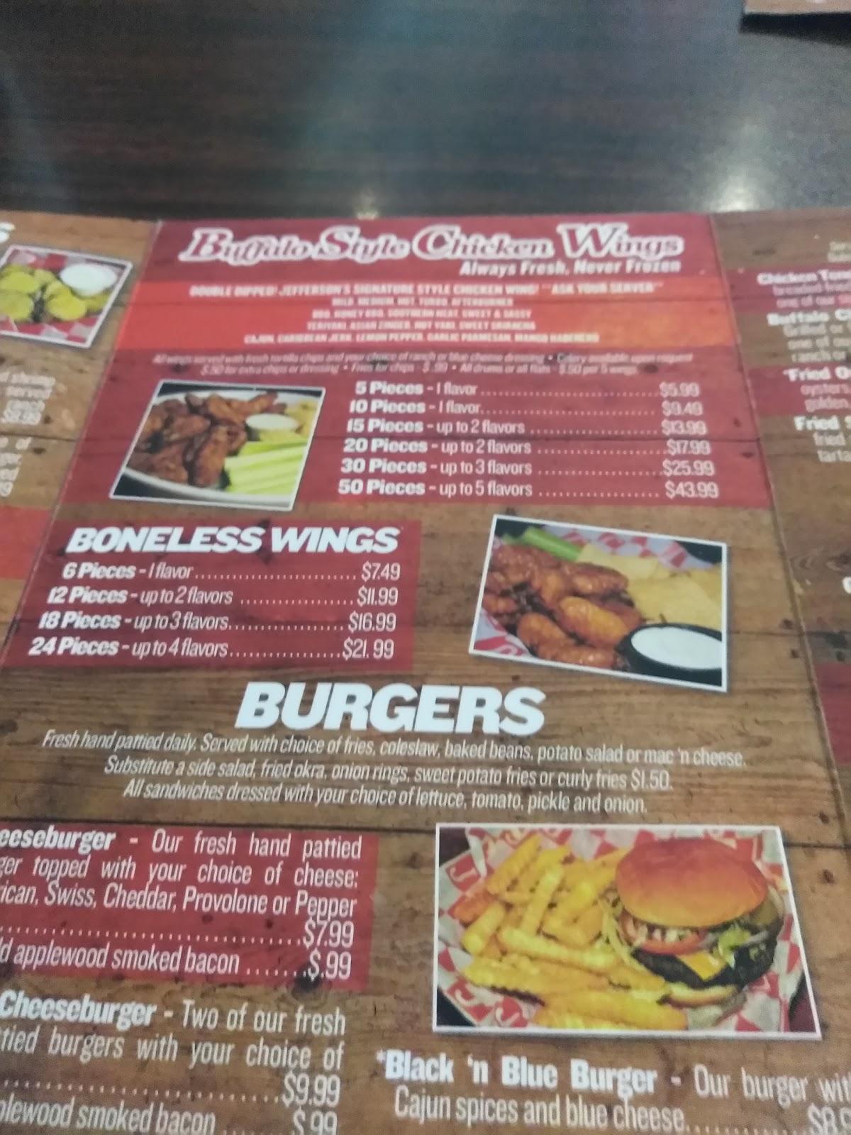 Menu at Jefferson's restaurant, Albertville
