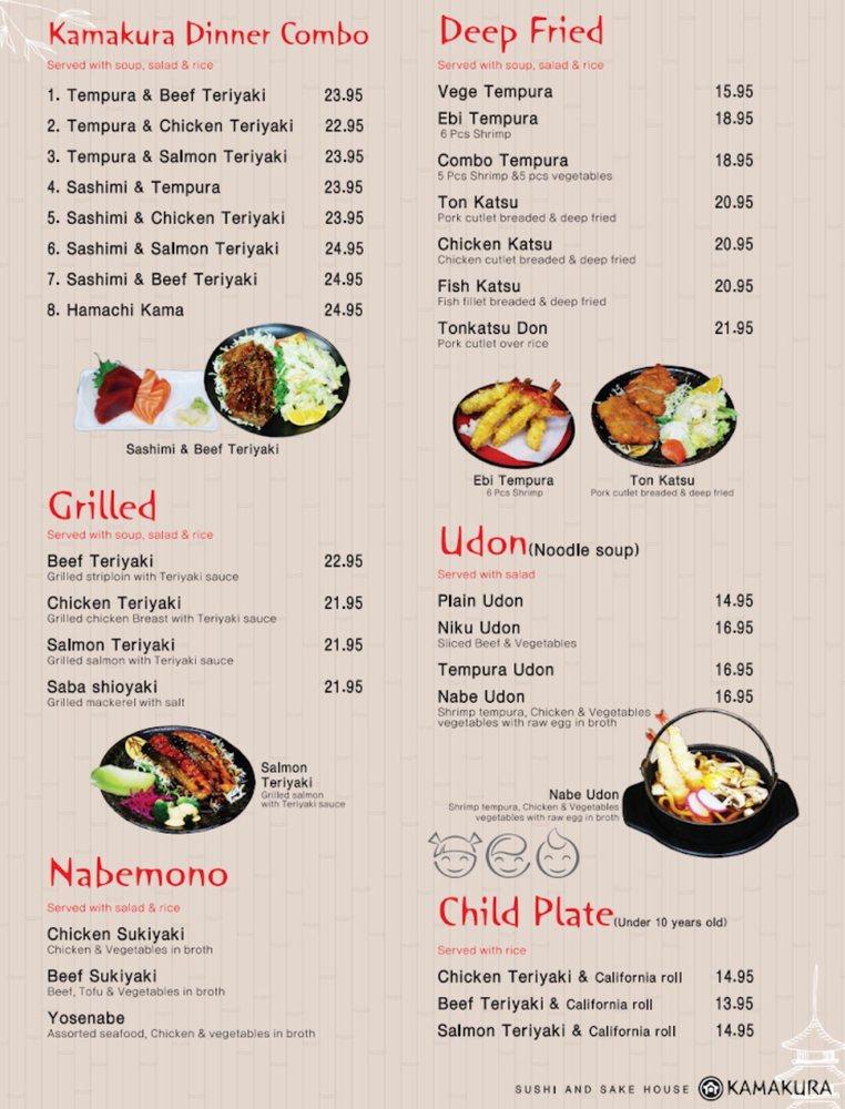 Carta de Kamakura Japanese Restaurant, Los Gatos