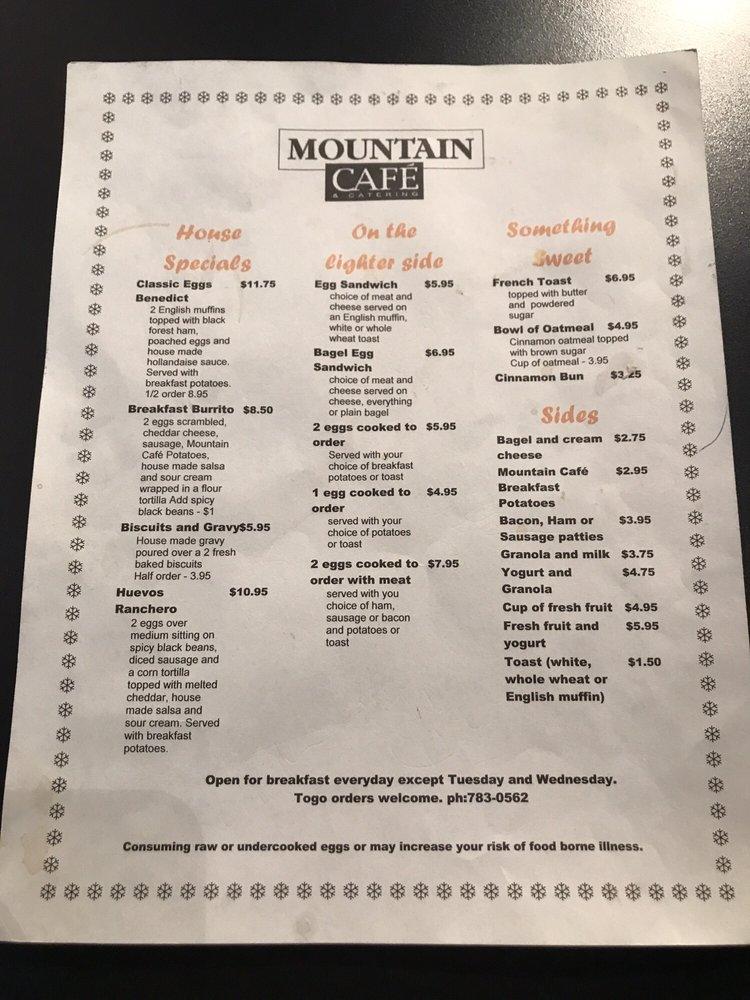 Menu at Mountain Cafe, Kellogg
