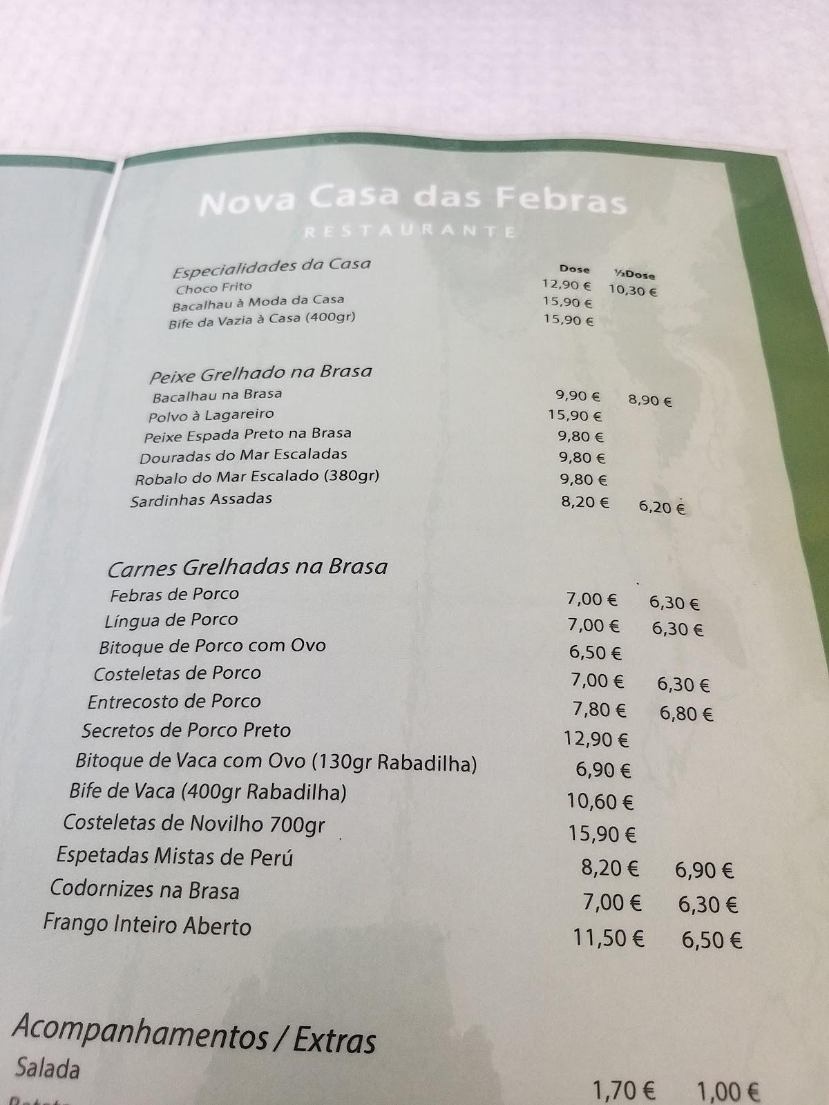 Menu em Nova Casa das Febras restaurante, Quinta do Anjo, Q.ta do Anjo