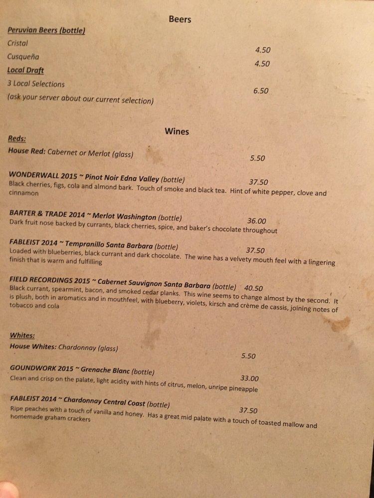 Menu at Panca Peruvian Cuisine & Rotisserie restaurant, Oceanside