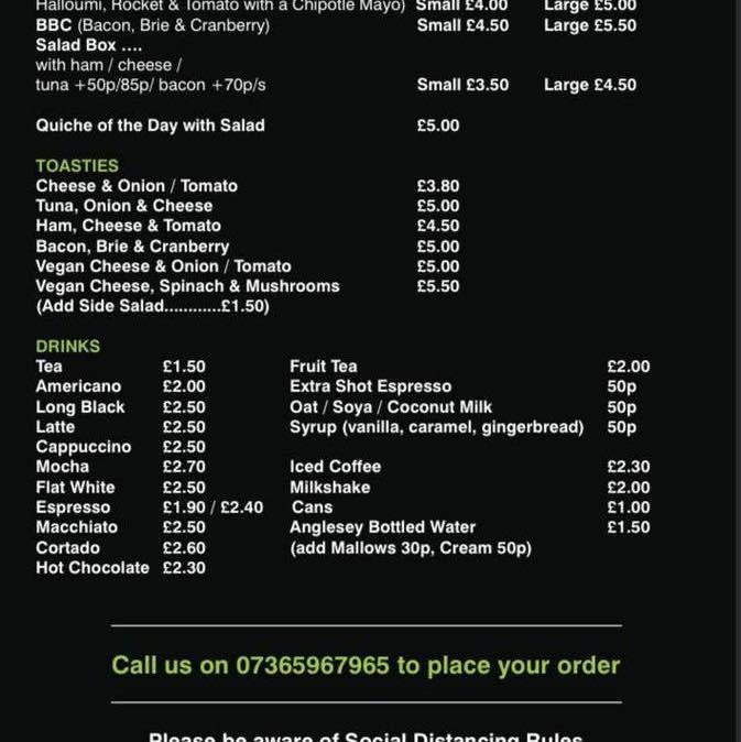 Menu at The Island Cove Cafe, Benllech