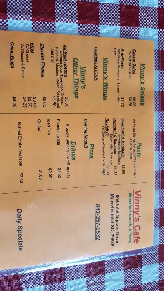 Menu at Vinny's Cafe, Murrells Inlet