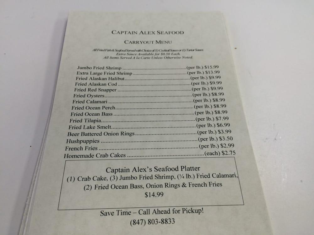 Menu at Captain Alex Seafood restaurant, Niles, N Milwaukee Ave