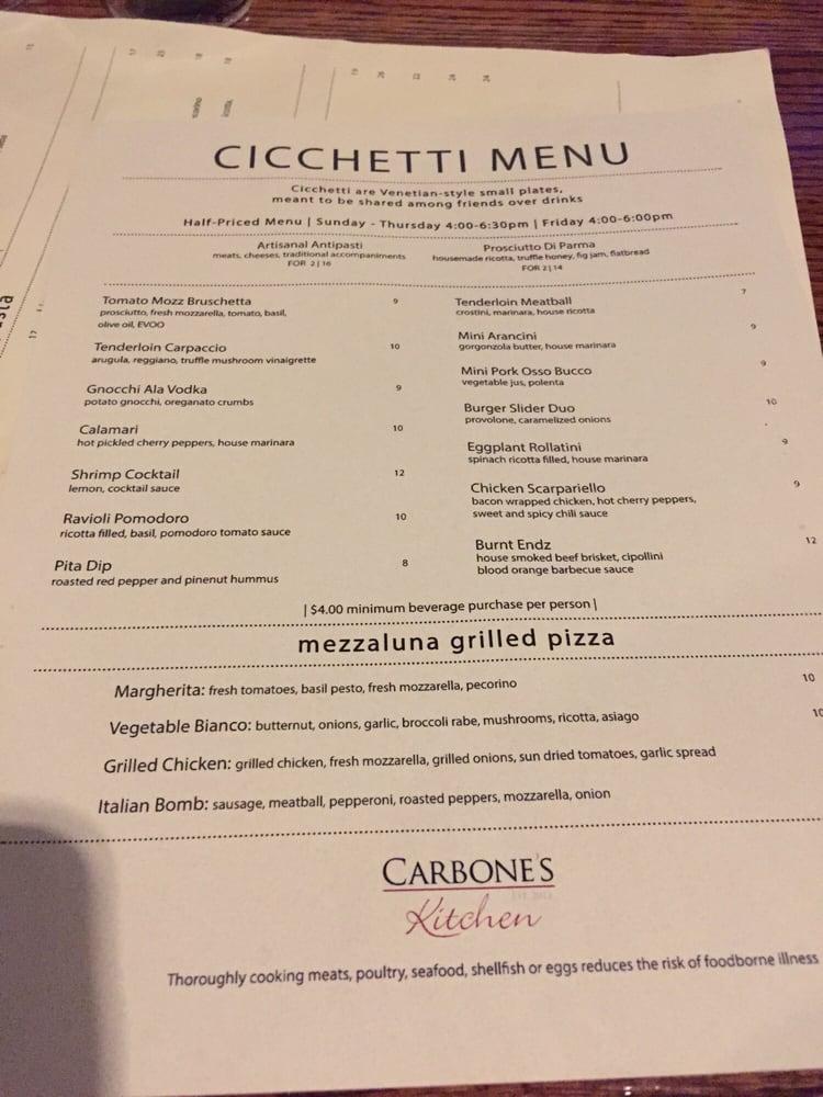 Menu at Carbone's Kitchen restaurant, Bloomfield