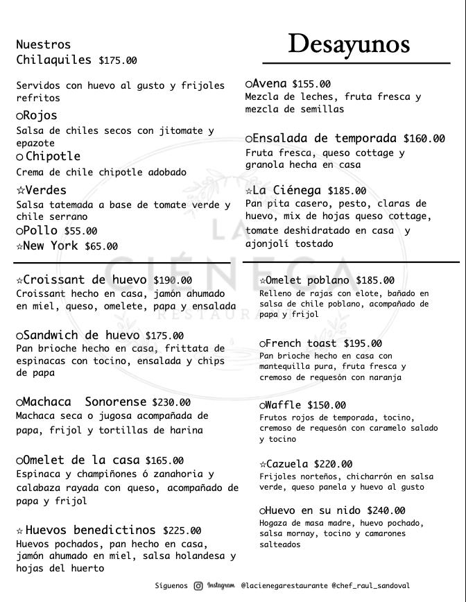 Menu at La Cienega Restaurante, Ensenada