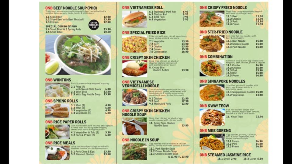 Menu at Oriental Noodle Bar, Cairns