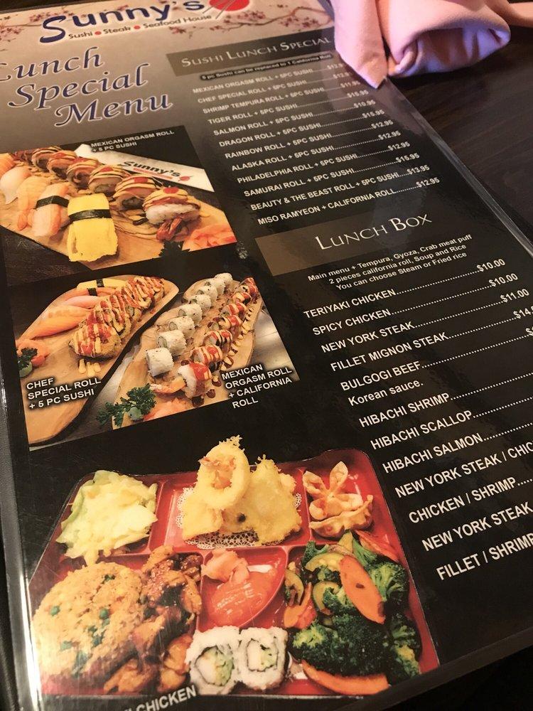 Menu at Sunny's Sushi restaurant, El Paso, Montana Ave