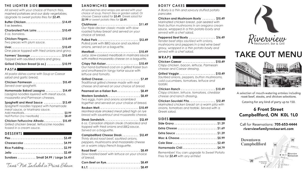 Menu at The Riverview Family Restaurant, Campbellford