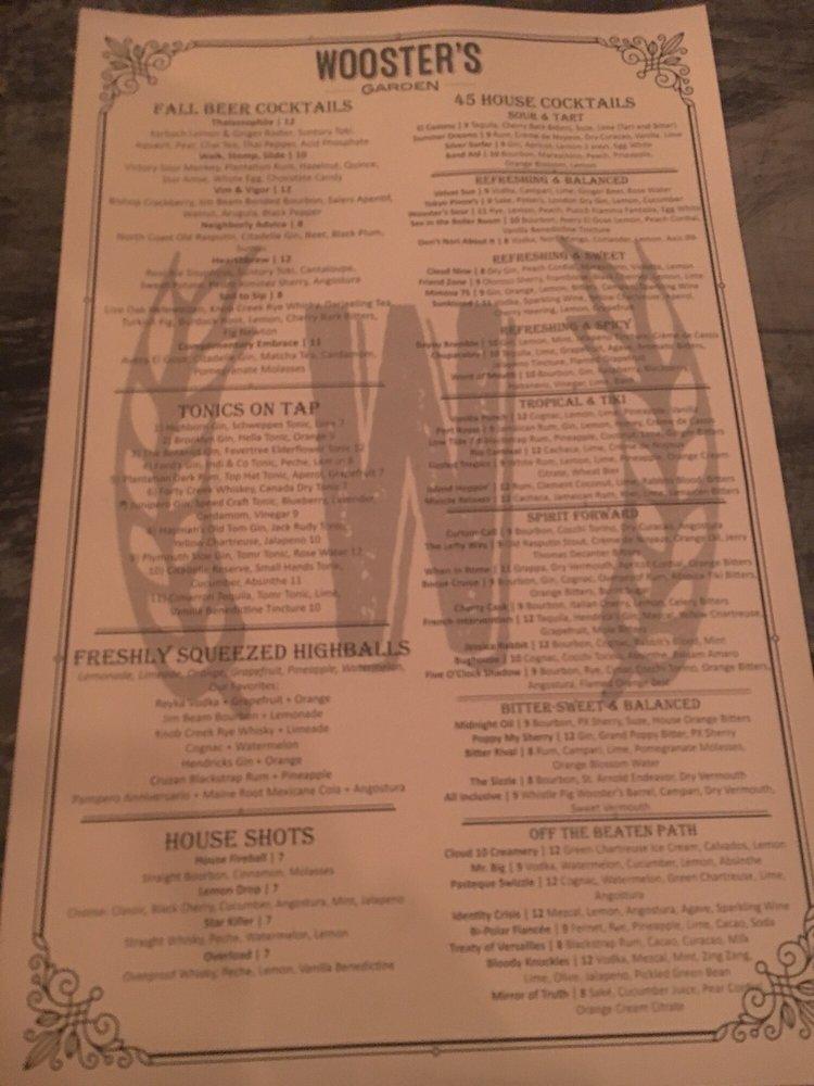 Menu at Wooster's Garden pub & bar, Houston