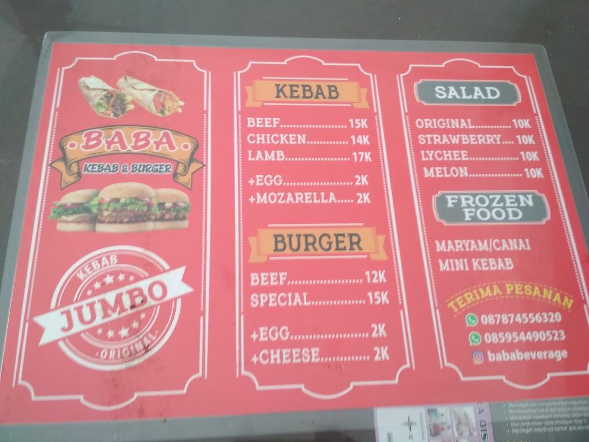 Menu at Baba Kebab & Burger, Malang