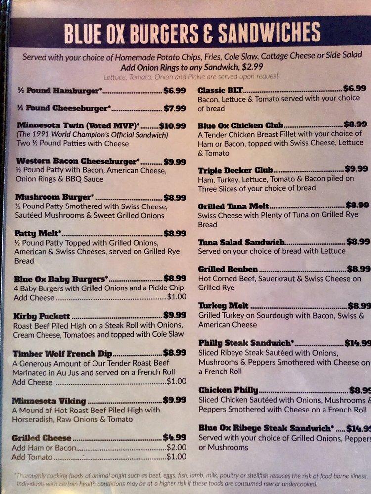Menu at Blue Ox Central pub & bar, Las Vegas, S Eastern Ave