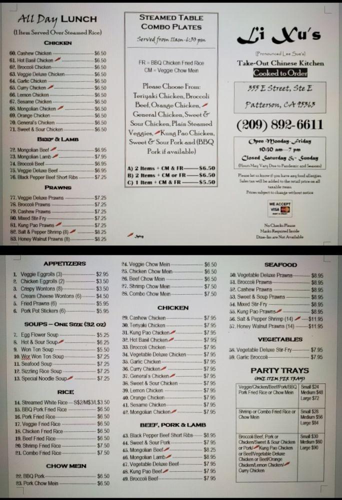 Menu at Li Xu's Kitchen fast food, Patterson