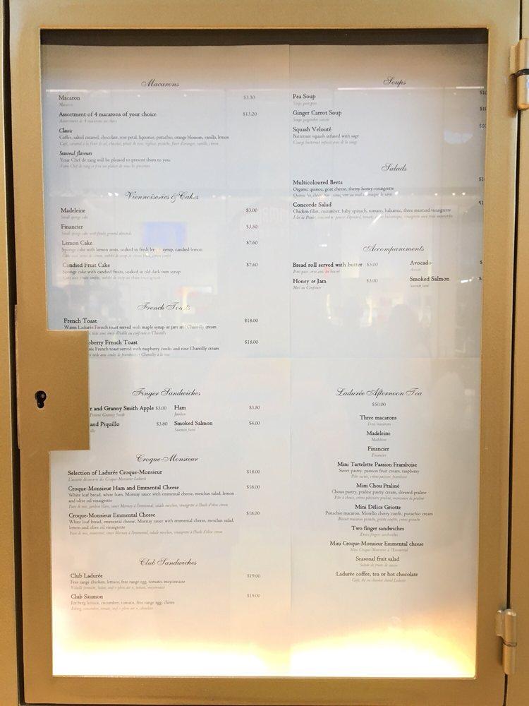 Menu at Laduree Paris desserts, Toronto, Yorkdale Rd