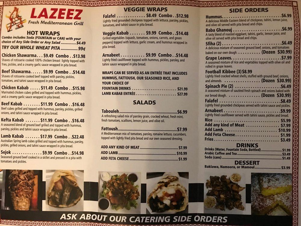 Menu at Lazeez Fresh Mediterranean Grill restaurant, Allentown