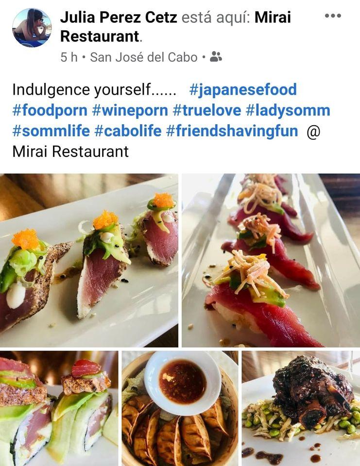 Carta del restaurante Mirai, San José del Cabo