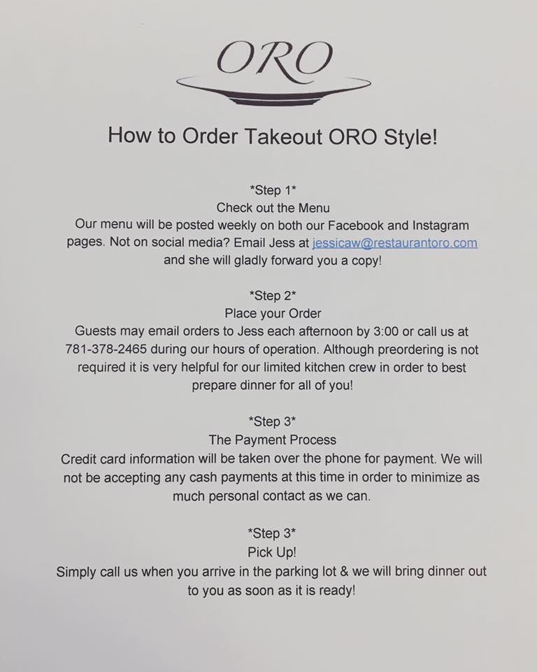 Menu at Oro restaurant, Scituate, 227 Chief Justice Cushing Hwy
