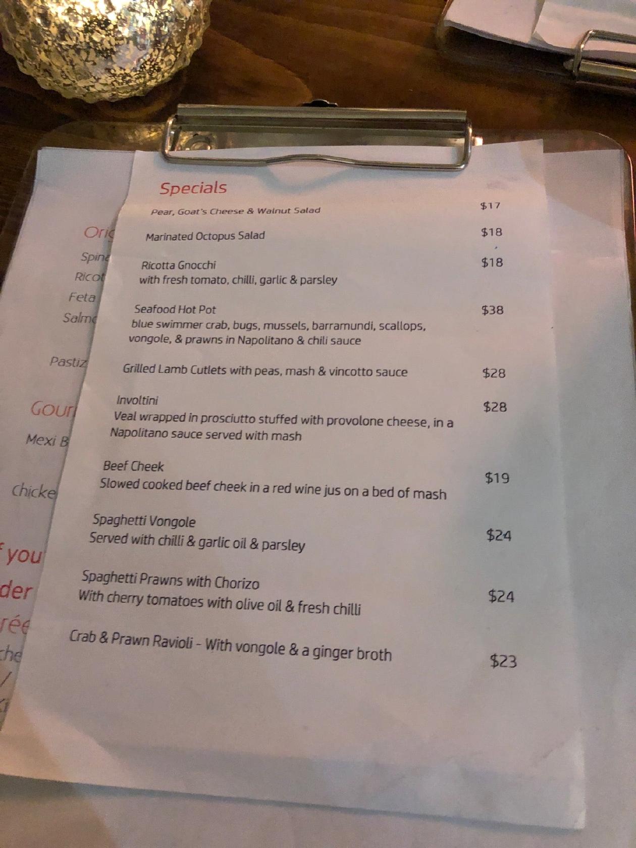 Menu at Pastizzi Cafe, Newtown, 109 King St