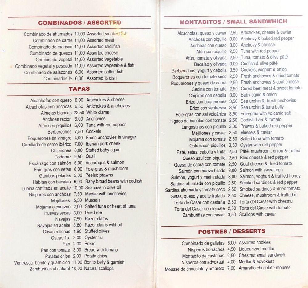 Menu at Quimet & Quimet pub & bar, Barcelona