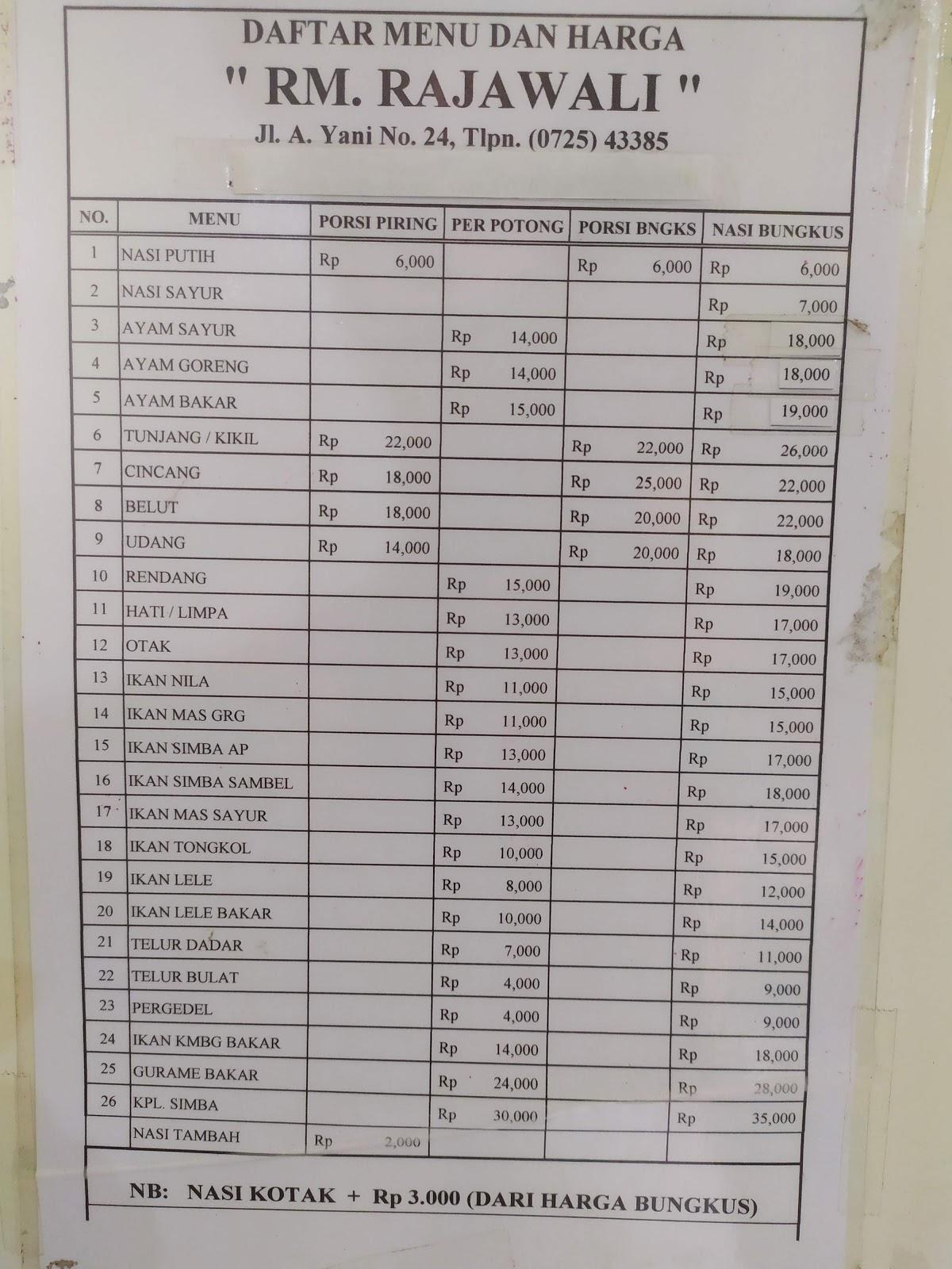 Menu at RM. Rajawali restaurant, Metro