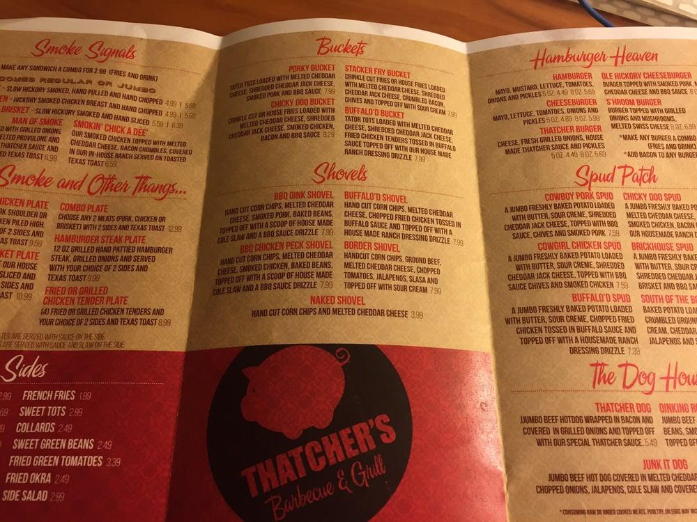 Menu at Thatcher's Barbecue & Grill, Ringgold