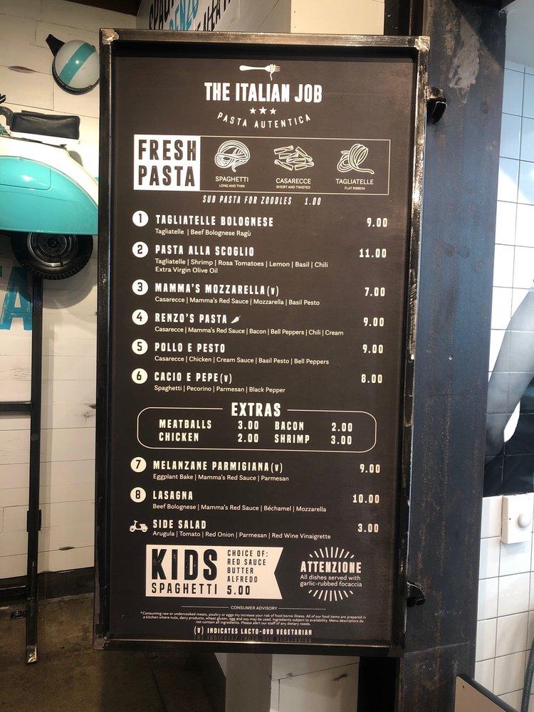 Menu at The Italian Job restaurant, Plano