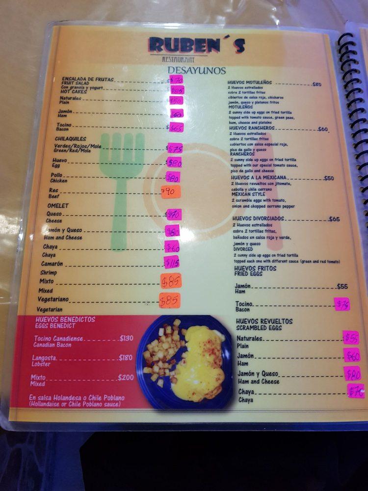 Menu at Ruben's restaurant, Isla Mujeres, 18