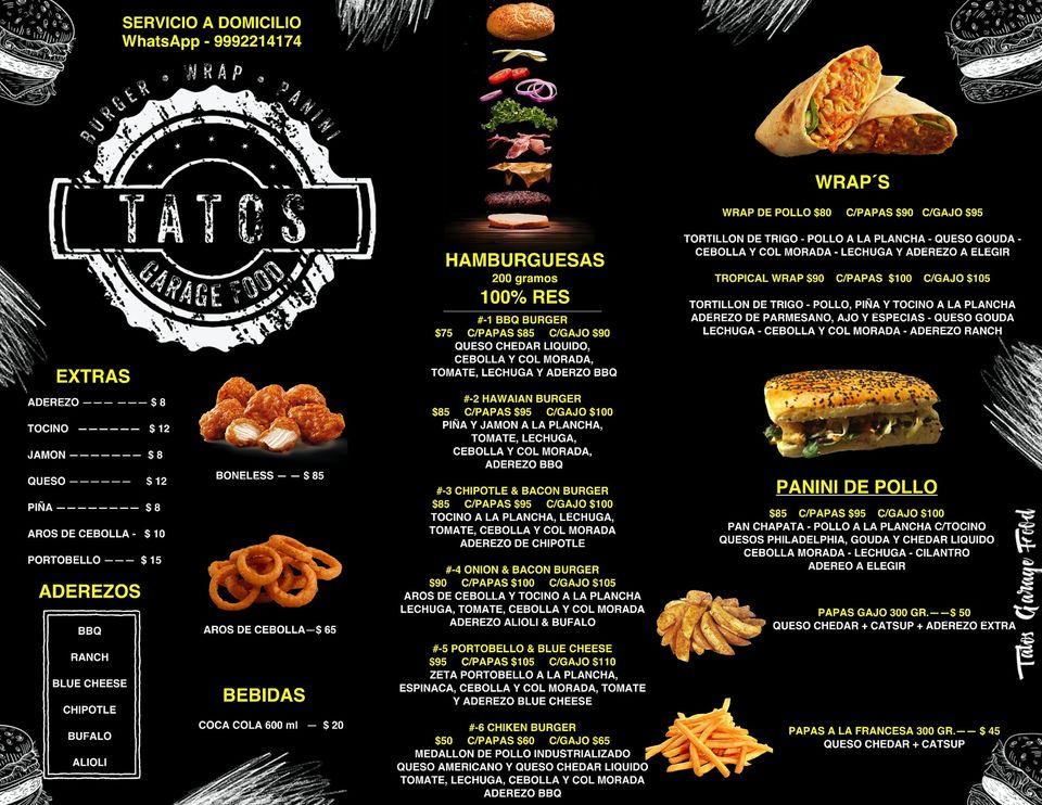 Menu at Tatos skites restaurant, Merida