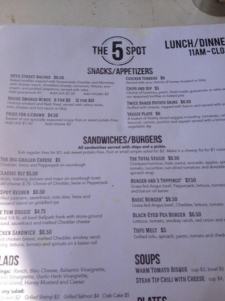 Menu at The 5 Spot Midtown - Neighborhood Kitchen and Bar, Savannah